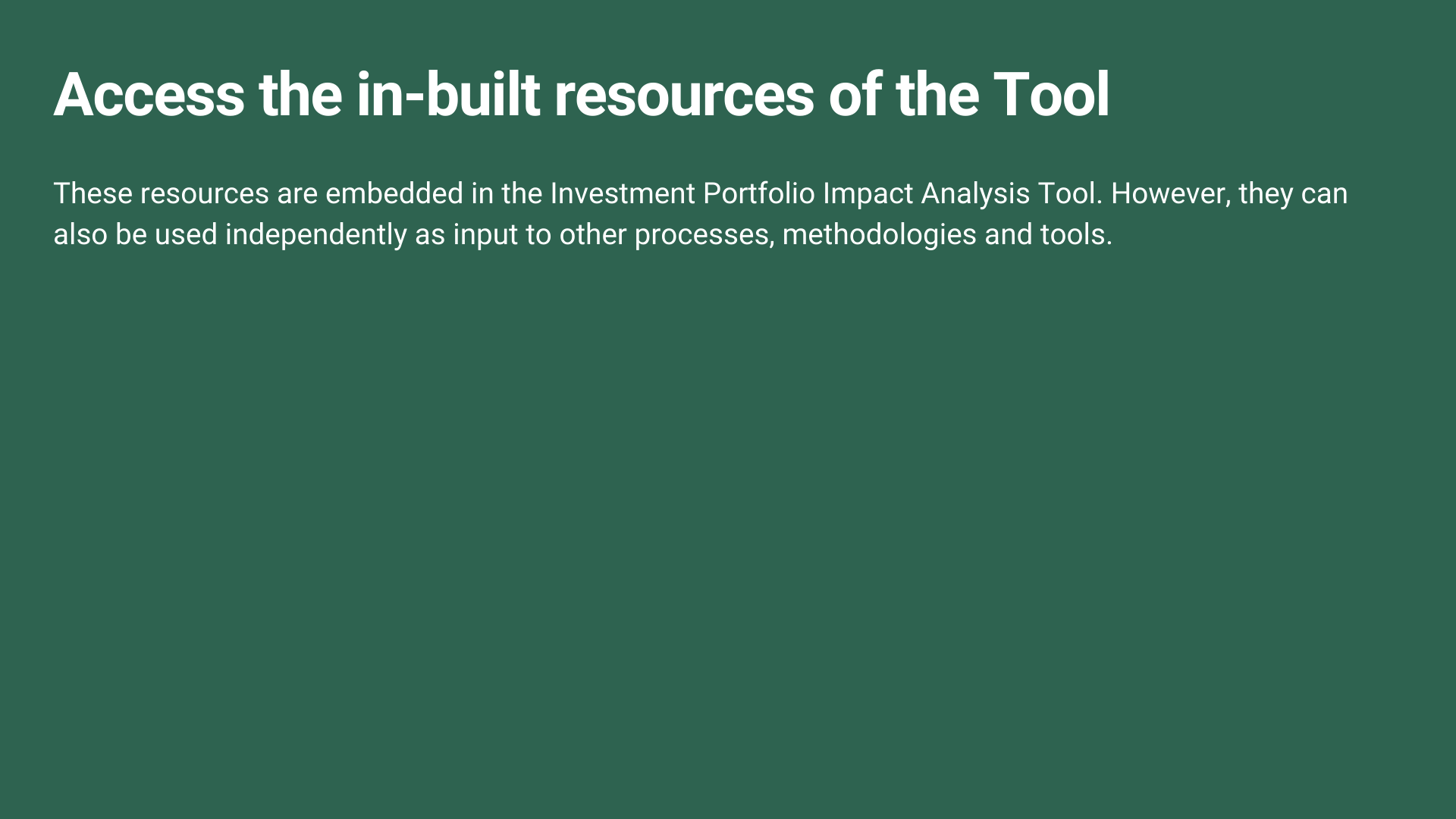 Investment Portfolio Impact Analysis Tool United Nations Environment Investment Portfolio Impact Analysis Tool United Nations Environment